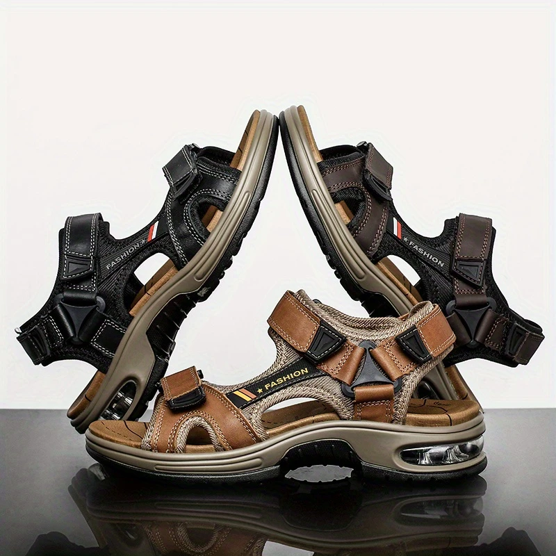 Men's Orthopedic Leather Sandals – Breathable, Adjustable, Air Cushion ...