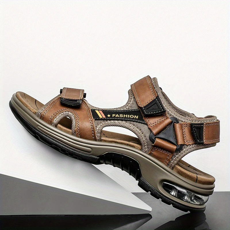 Men's Orthopedic Leather Sandals – Breathable, Adjustable, Air Cushion ...